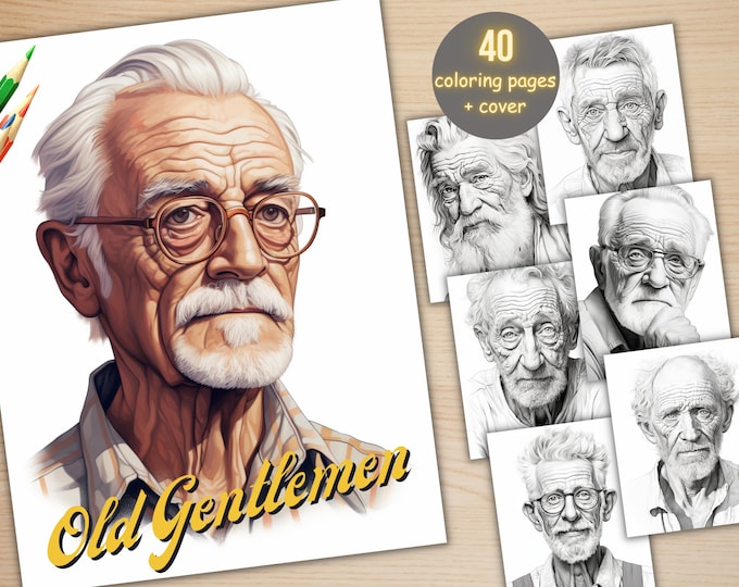 30 Old People Coloring Pages for Adults, Printable Adult Grayscale ...