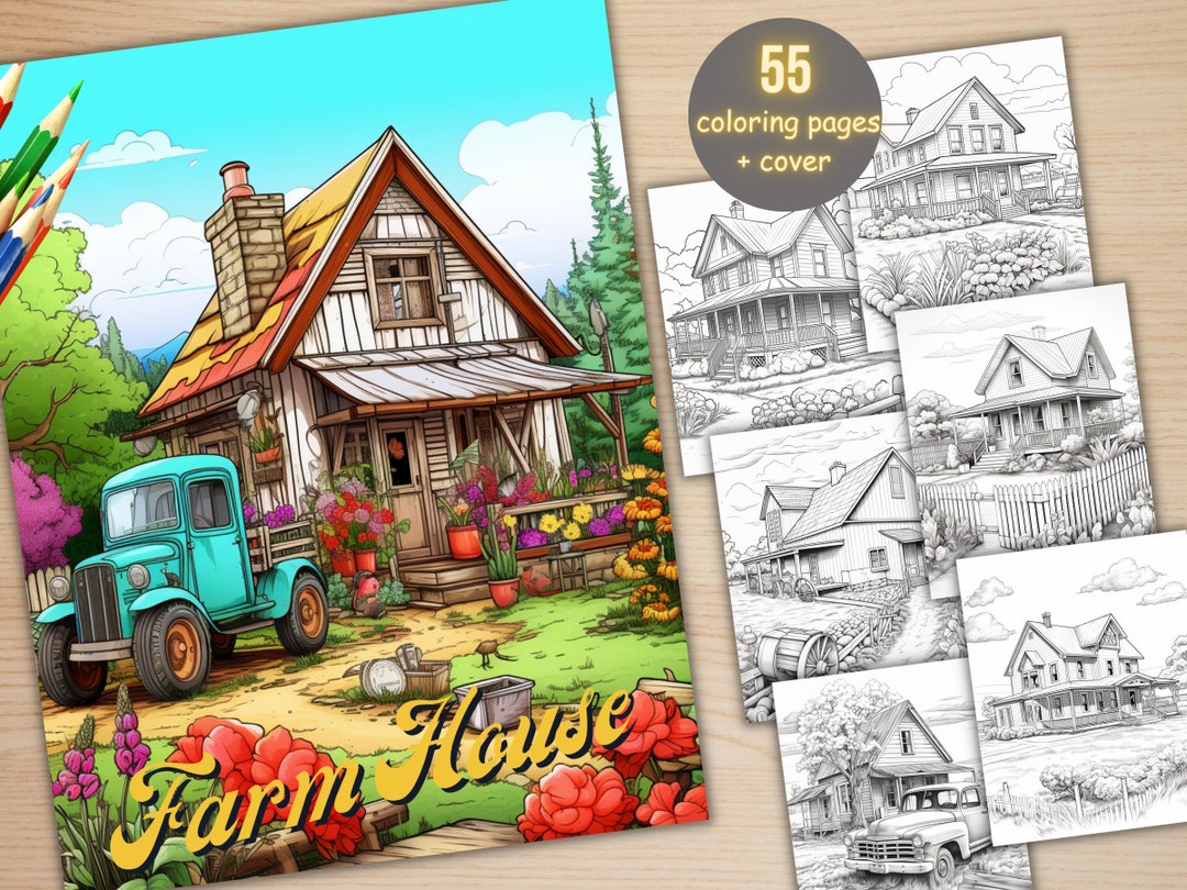 55 Farm House Coloring Book, Printable Fantasy Cottage Coloring Pages ...