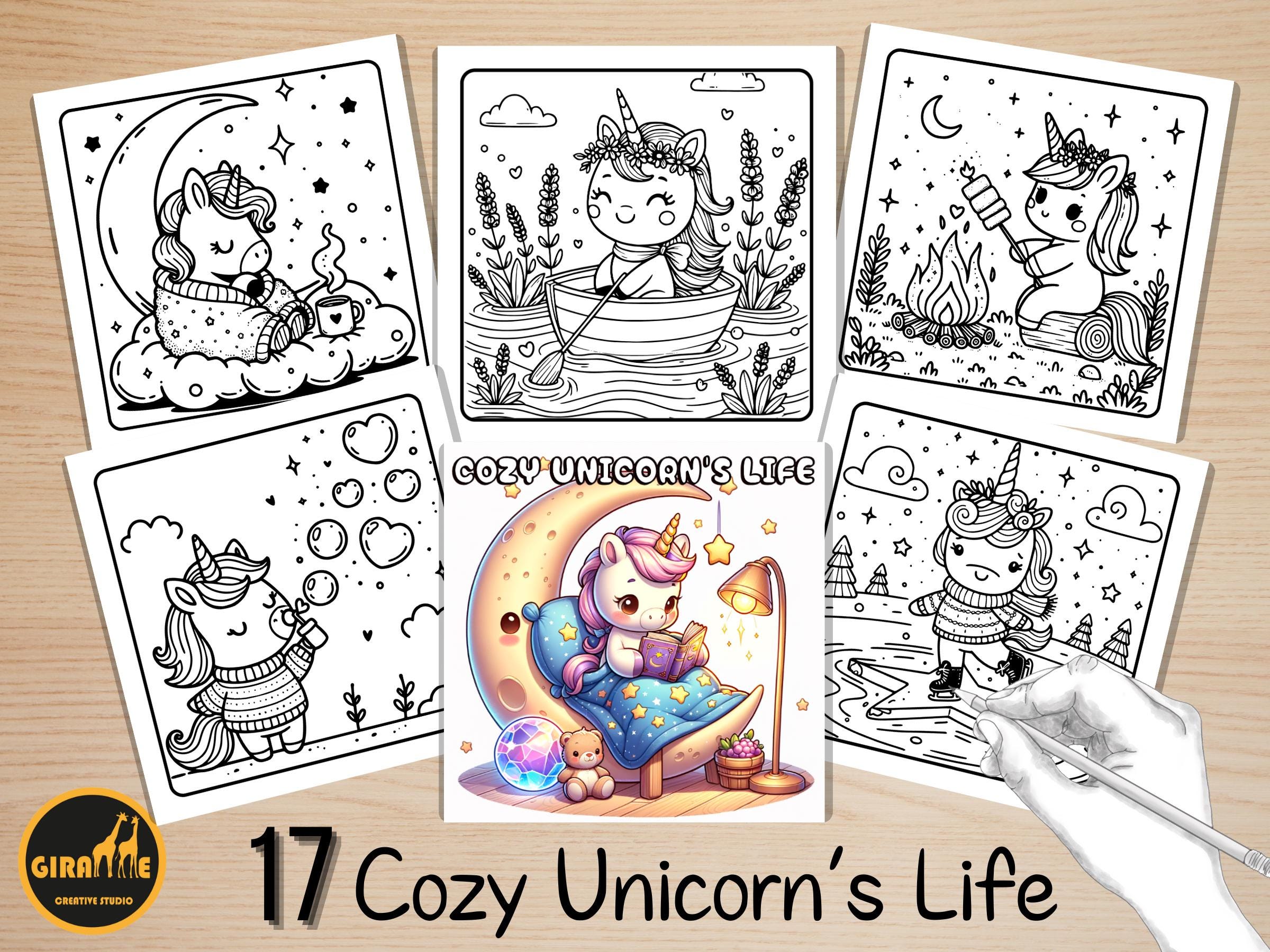 Bold and Easy Coloring Book, Cute Cozy Unicorn's Life Coloring Pages ...