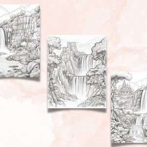 28 Fantasy Waterfall Coloring Book, Printable PDF, Nature Scenery ...