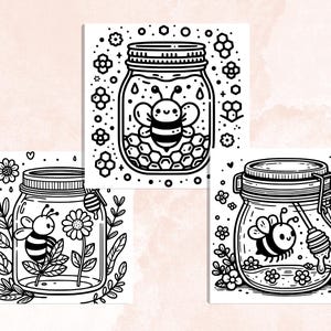 Bold and Easy Coloring Book, Cute Honey Bee Jar Coloring Pages, Kawaii ...