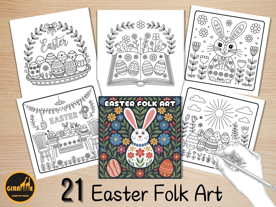 21 Easter Folk Art Coloring Pages, Scandinavian Nordic Spring Coloring ...