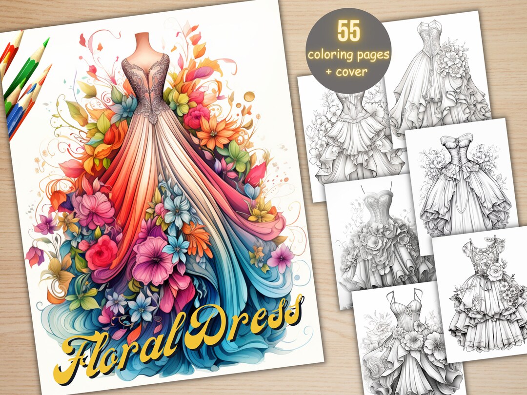 55 Floral Dress Coloring Book, Printable Victorian Fashion Dress ...