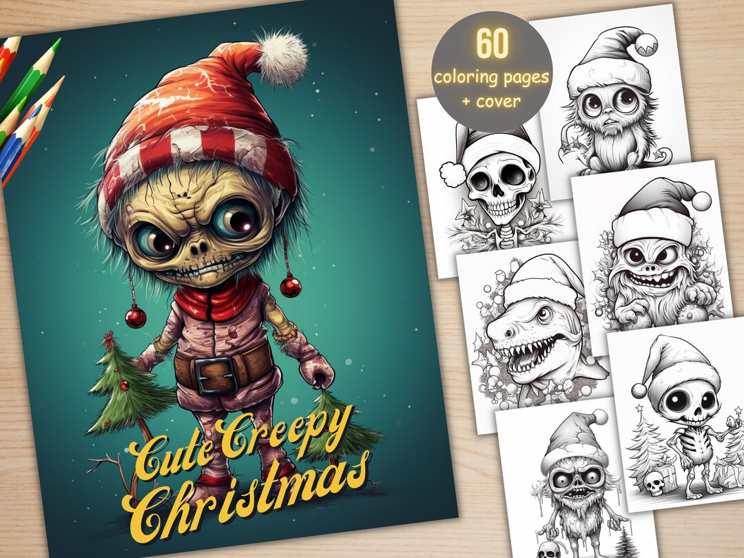 60 Cute Creepy Christmas Bundle Coloring Book, Printable Horror Xmas ...
