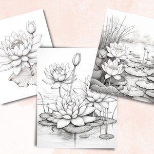 40 Lotus Flowers Coloring Book, Printable PDF, Botanical Floral Plant ...