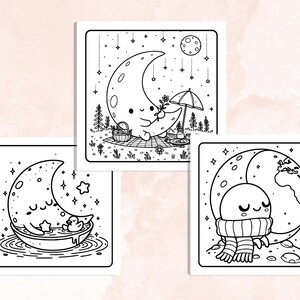 Bold and Easy Coloring Book, Cute Cozy Moon Coloring Pages, Kawaii ...