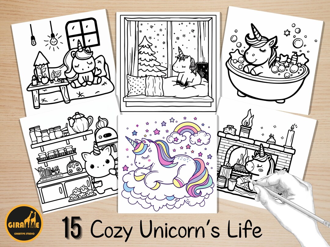 Bold and Easy Coloring Book, Cute Unicorn Life Coloring Pages, Cozy ...
