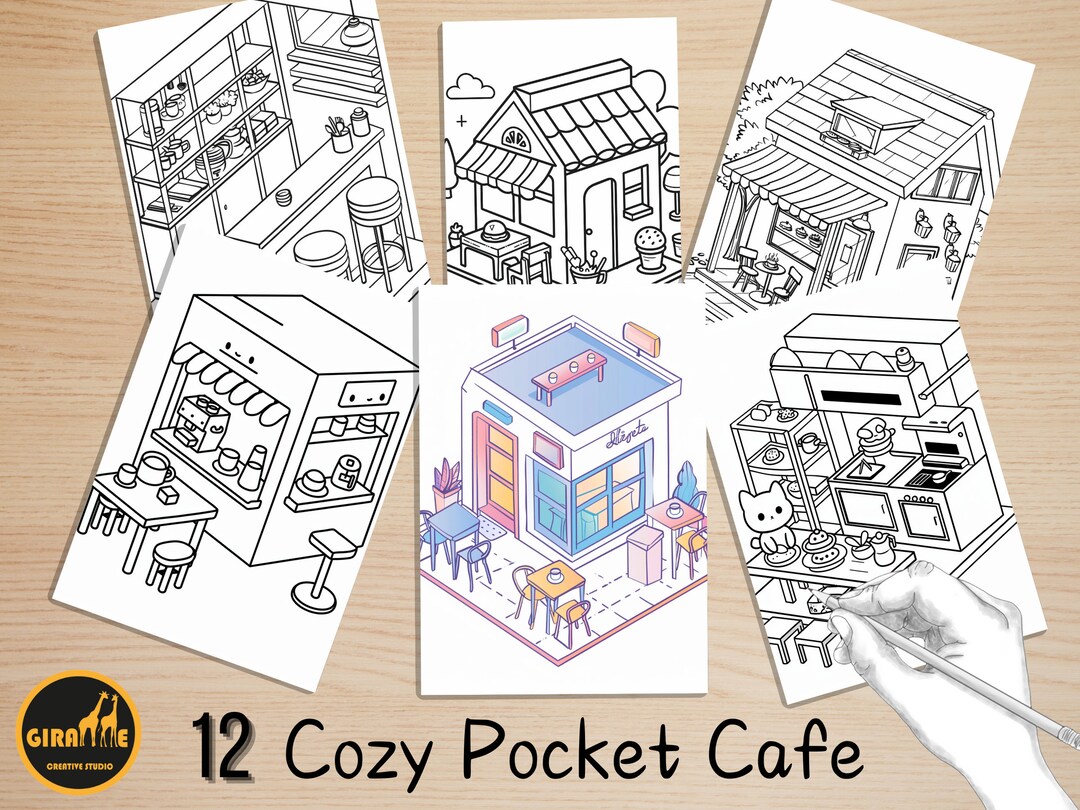 Boho and Easy Interior Coloring Book, Cozy Hygge Cafe Corner Coloring ...