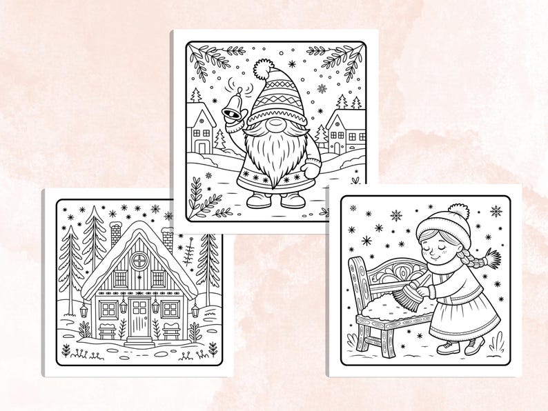 25 Winter Folk Art Coloring Pages, Scandinavian Nordic Gnome Coloring ...