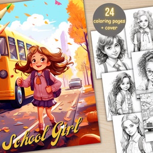 24 School Girl Coloring Book, Printable PDF, Pretty Little Cute Academy ...