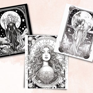 60 Celestial Tarot Card Coloring Book, Printable Fortune Teller ...