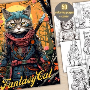 50 Fantasy Cat Coloring Book, Printable Secret Life of Cat Coloring ...