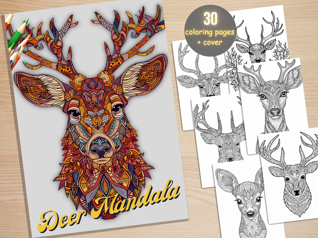 30 Deer Mandala Coloring Book, Printable Stress Relief Patterns ...