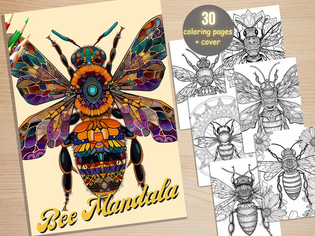 30 Bee Mandala Coloring Book, Printable Stress Relief Patterns Coloring ...