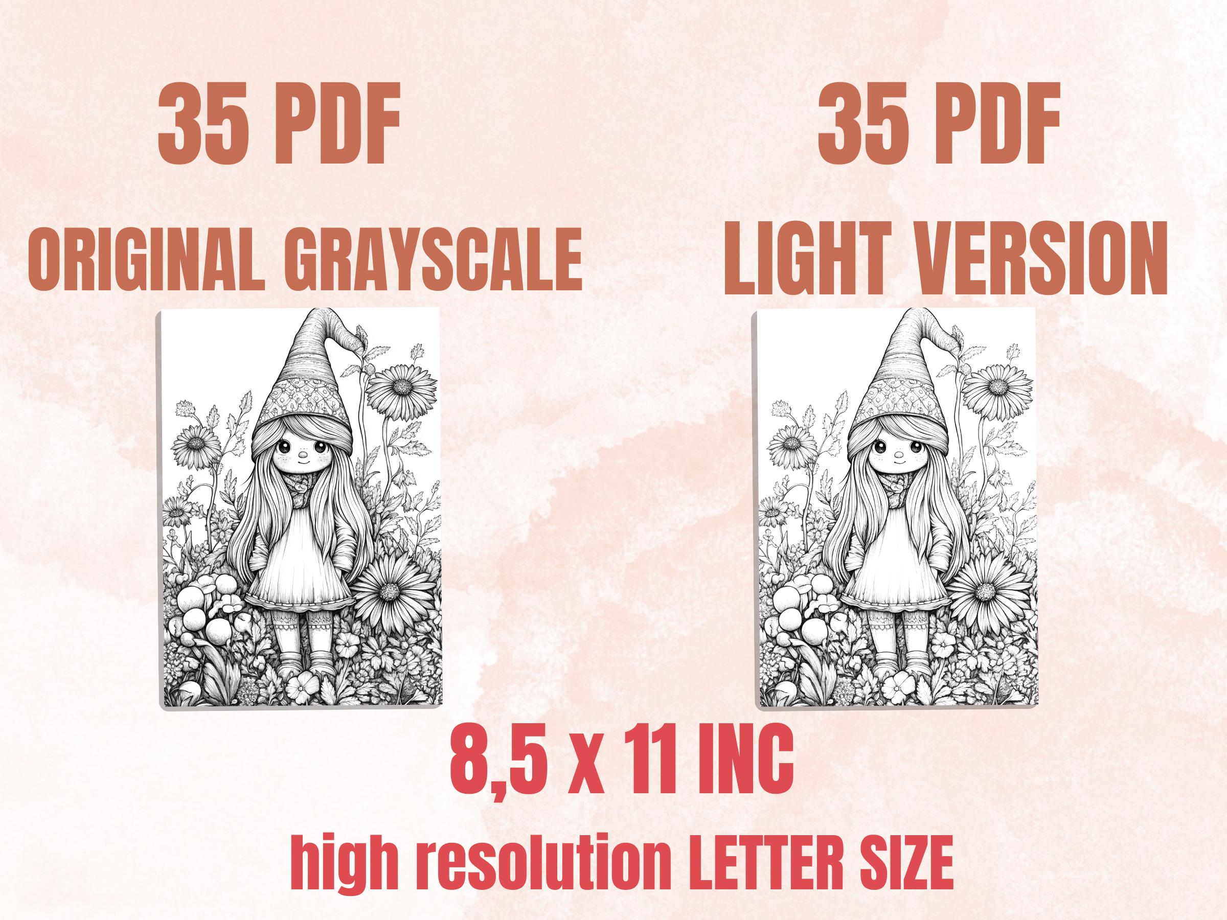 35 Garden Gnome Girl Coloring Book, Printable Floral Cute Gnomes ...