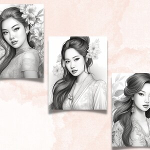40 Asian Beauties Coloring Book, Printable Japanese Woman Coloring ...