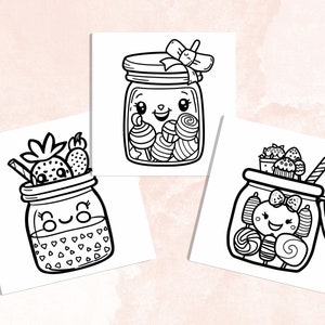 Bold and Easy Coloring Book, Cute Candy Jar Coloring Pages, Kawaii ...