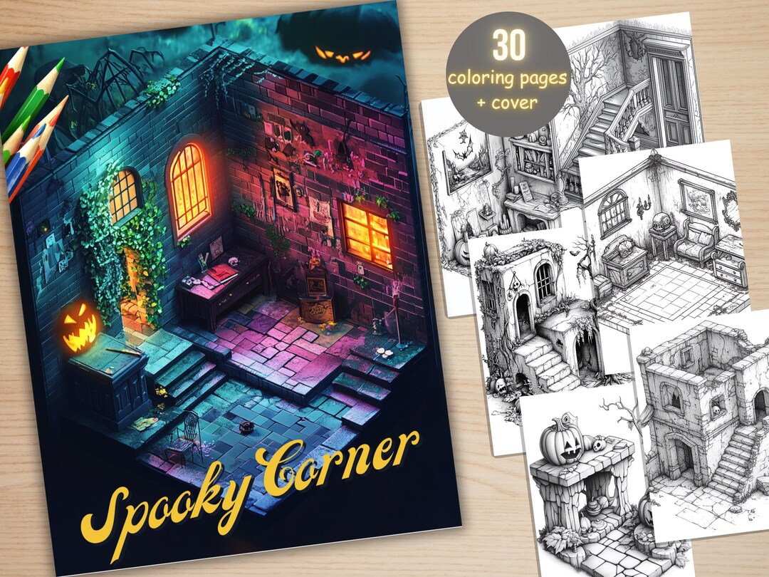 30 Spooky Corner Coloring Book, Printable Cute Horror Coloring Pages ...