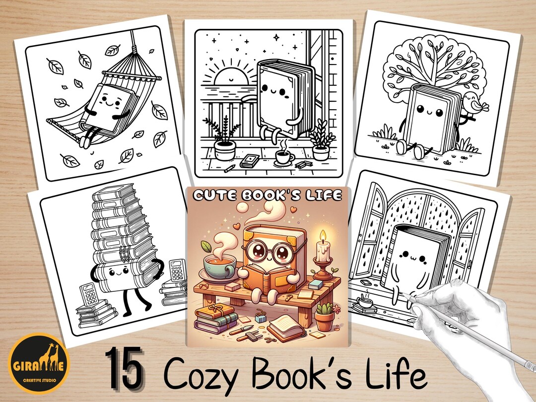 Bold and Easy Coloring Book, Cute Cozy Book's Life Coloring Pages ...