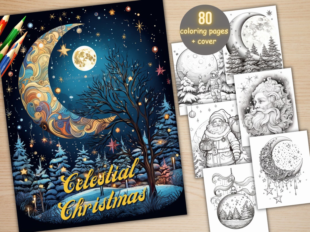 80 Celestial Christmas Coloring Book, Printable Xmas Noel Coloring ...