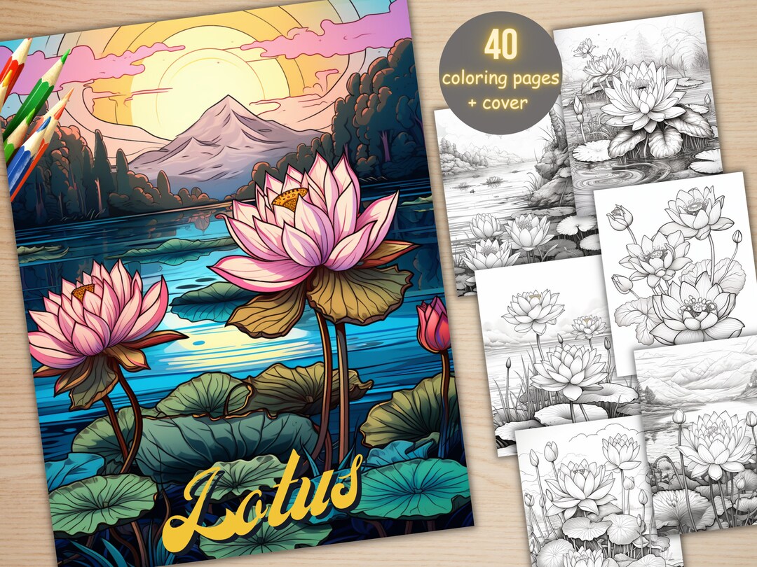 40 Lotus Flowers Coloring Book, Printable PDF, Botanical Floral Plant ...