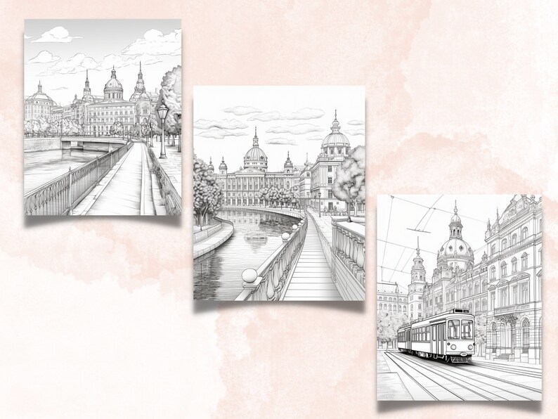 45 Vienna City Coloring Book, Printable PDF, City Cafe Scenes Coloring ...