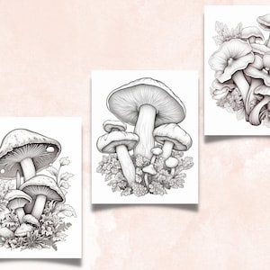 37 Blooming Mushrooms Coloring Book, Printable PDF, Fantasy Floral ...