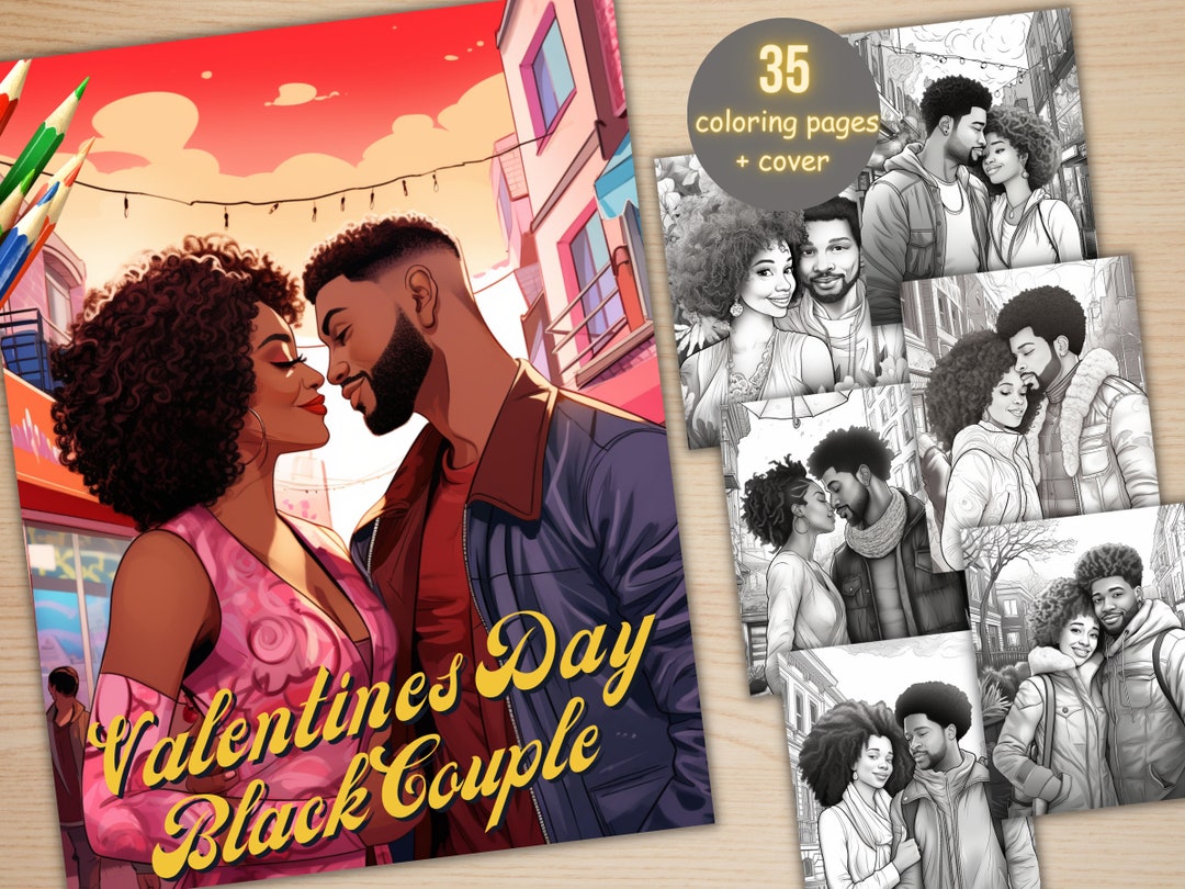 35 Valentines Day Black Couple Coloring Book, Printable Afro African ...