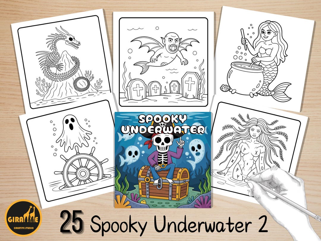 Spooky Underwater 2 Coloring Pages, Bold and Easy Ocean Coloring Book ...