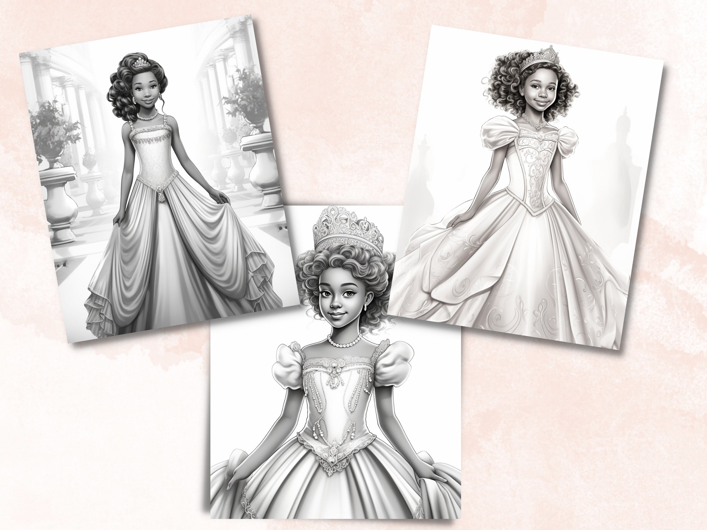 28 Fantasy Little Black Princess Girl Coloring Book, Printable PDF ...