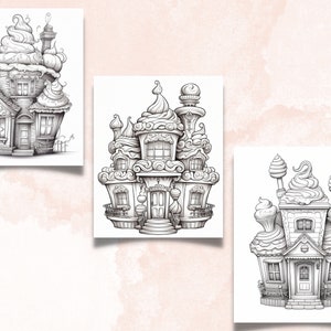 42 Dessert Houses Coloring Book, Printable Fantasy Cupcake Ice Cream ...