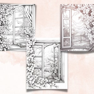 45 Floral Window Coloring Book, Printable Enchanted Fantasy Open ...