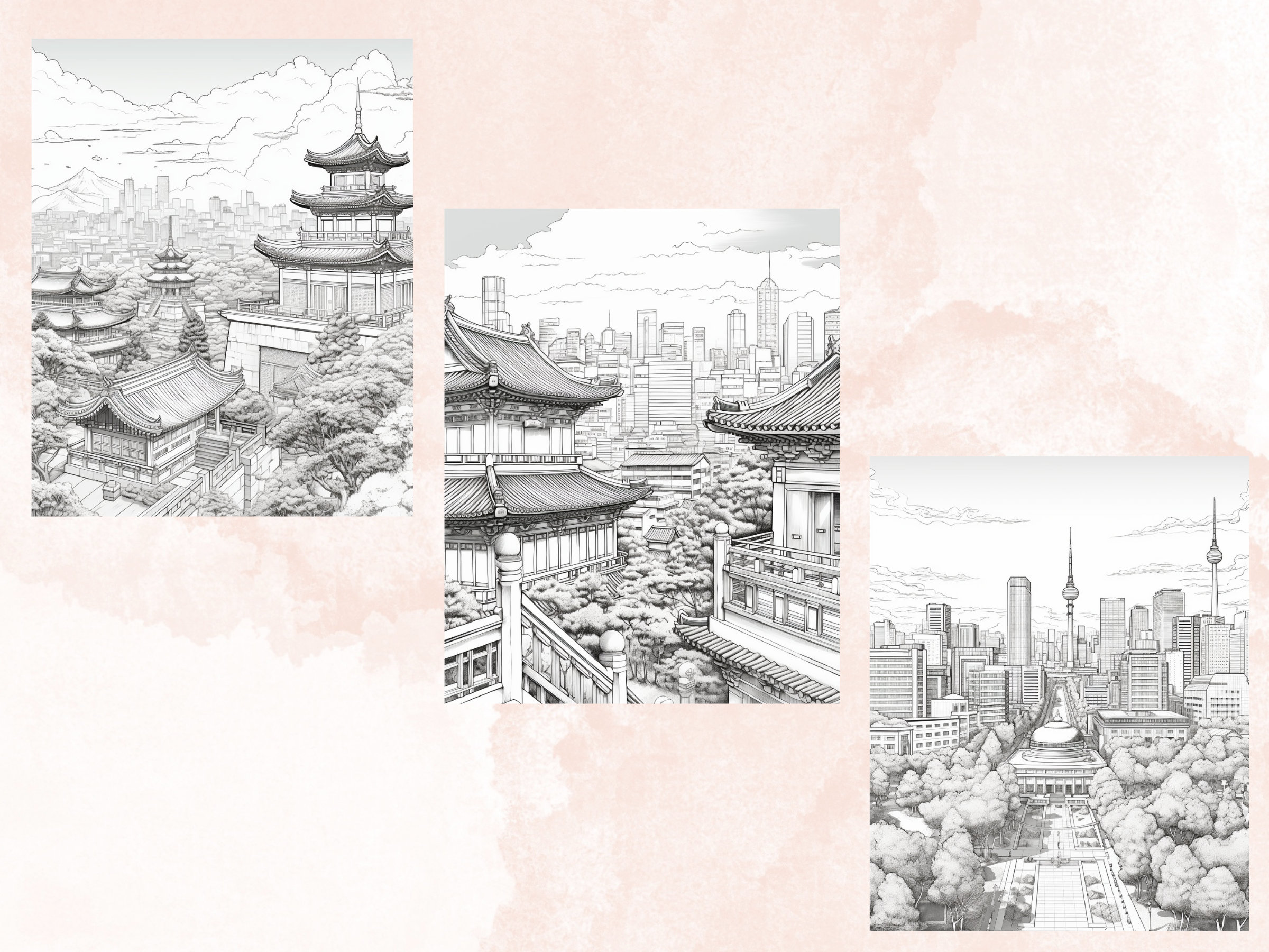 40 Seoul City Coloring Book, Printable PDF, Korean Cafe Scenes Coloring ...