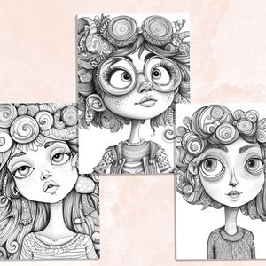 40 Quirky Girk Coloring Book, Printable Whimsical Quirky Girl Coloring ...