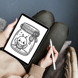 Bold and Easy Coloring Book, Cute Honey Bee Jar Coloring Pages, Kawaii ...