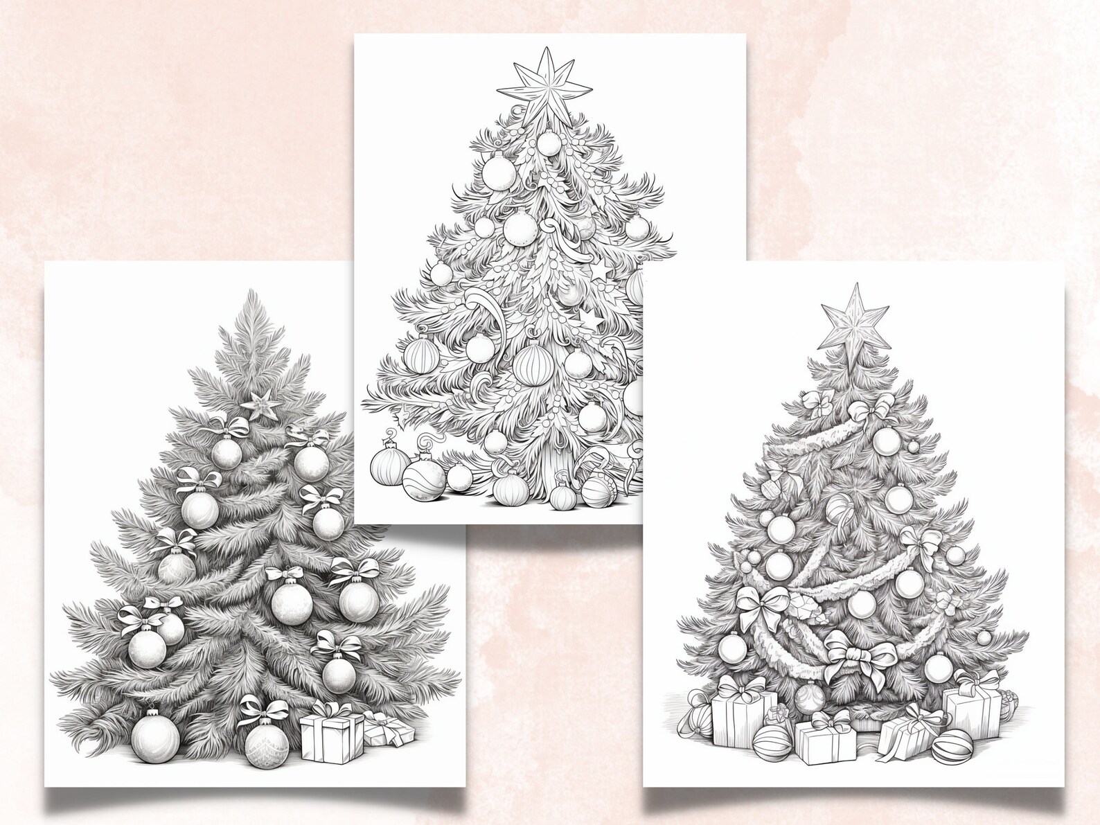 40 Christmas Tree Coloring Book, Printable Xmas Noel Holiday Coloring ...