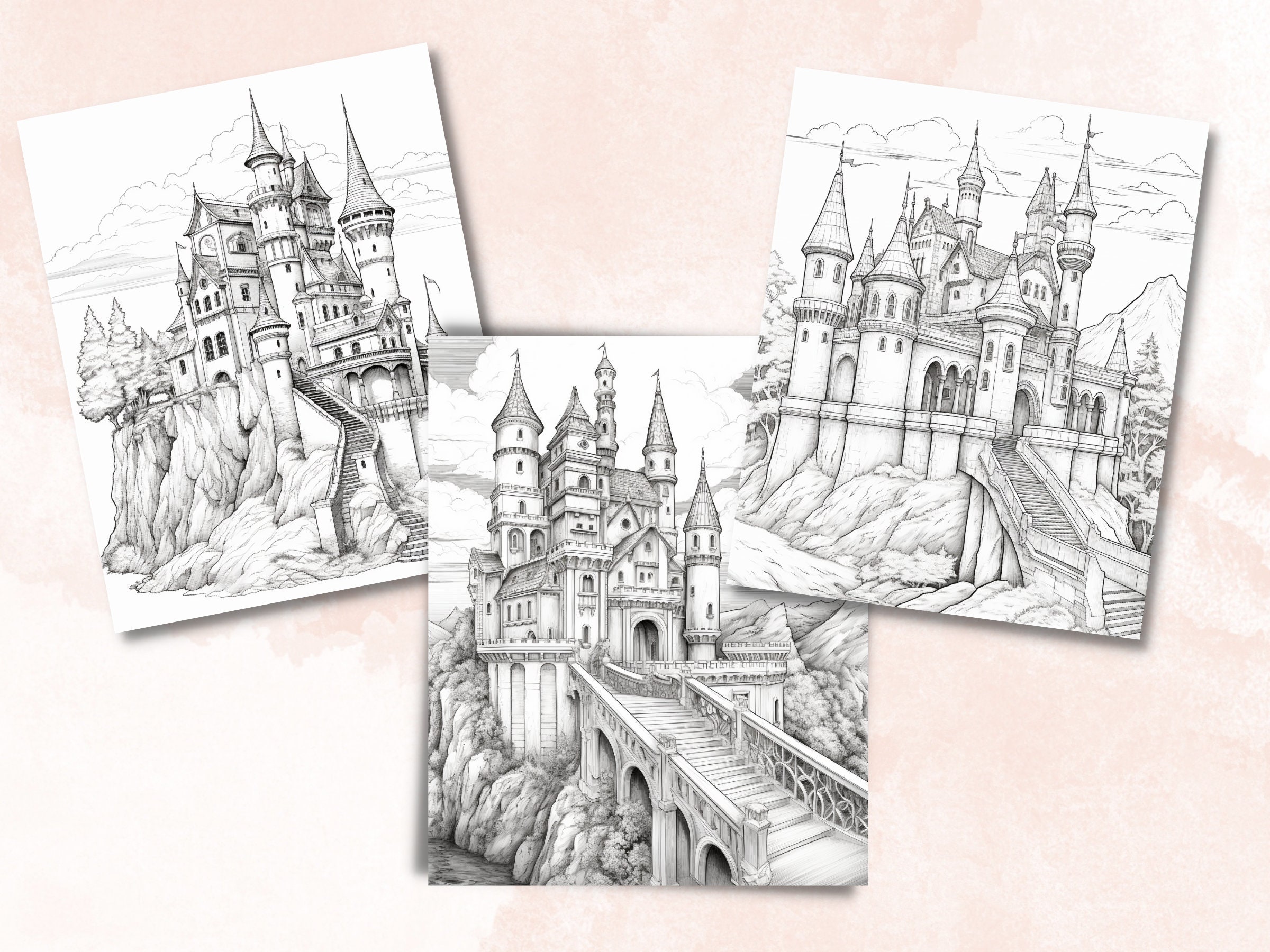 24 Fantasy Castle Coloring Book, Printable PDF, Fairytale Landscape ...