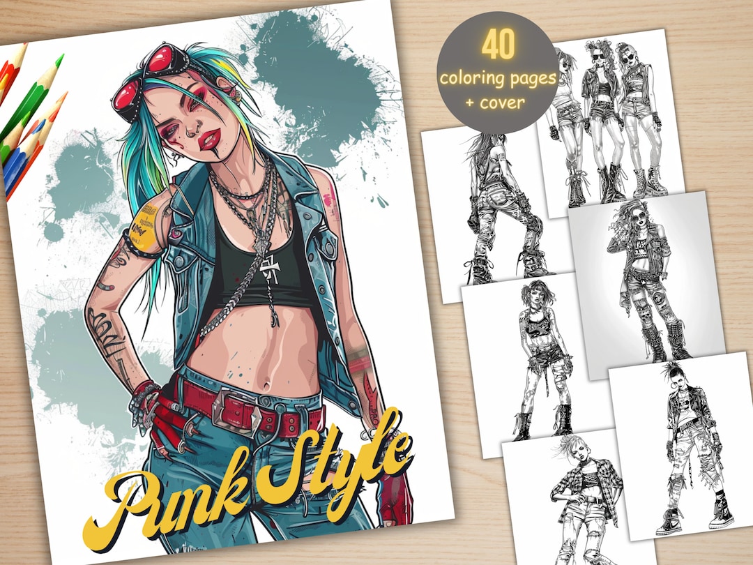 40 Punk Style Girls Coloring Book, Printable PDF, Gothic Fashion Women ...