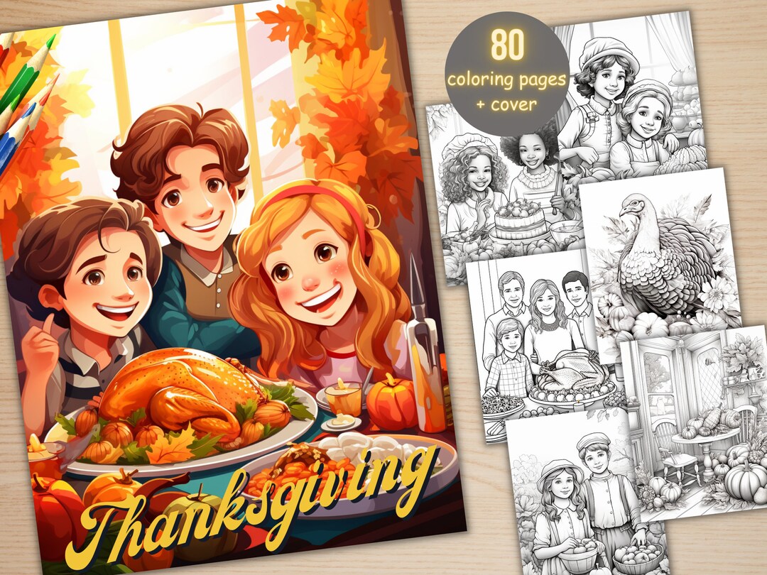 80 Thanksgiving Bundle Coloring Book, Printable Fall Pumpkin Harvest ...