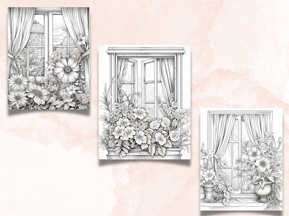 45 Floral Window Coloring Book, Printable Enchanted Fantasy Open ...