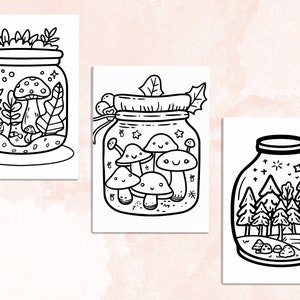 Bold and Easy Coloring Book, Cute Kawaii Forest Jar Coloring Pages ...
