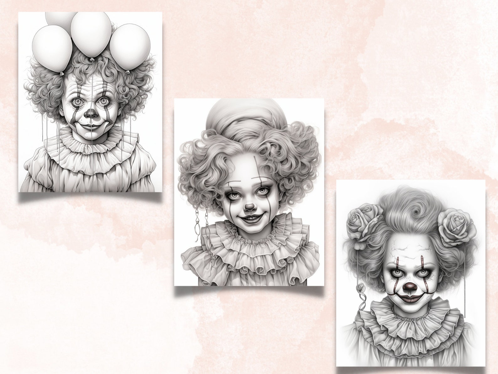 25 Little Creepy Clowns Coloring Book, Printable PDF, Horror Gothic ...