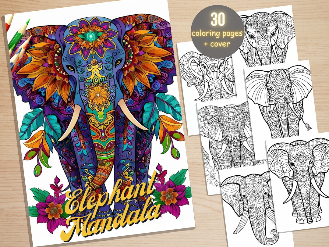 30 Elephant Mandala Coloring Book, Printable Stress Relief Patterns ...
