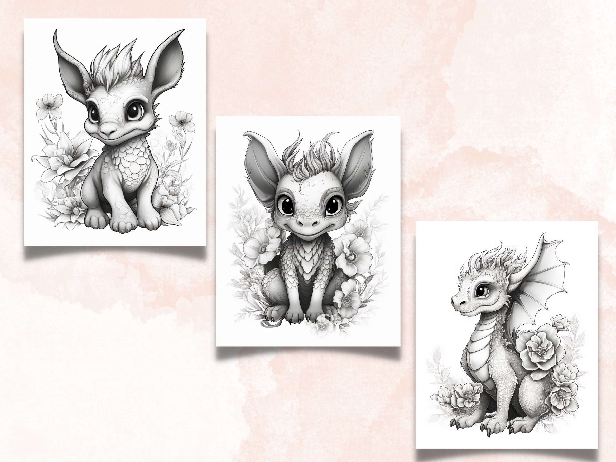 30 Little Dragons Coloring Book, Printable Cute Baby Dragon Coloring ...