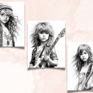 28 Rockstar Girl Coloring Book, Printable PDF, Little Cute Punk Style ...