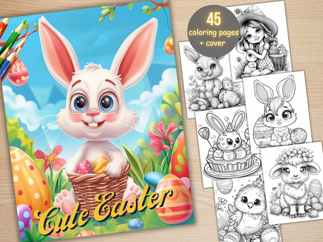 45 Cute Easter Coloring Book, Printable Cute Easter Bunny Coloring ...