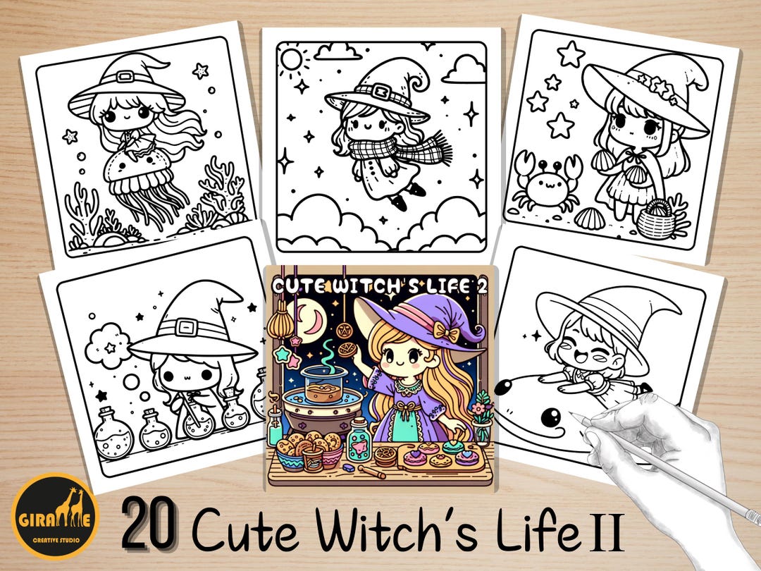 Cute Witch's Life Coloring Pages, Bold and Easy Coloring Book, Comfy ...