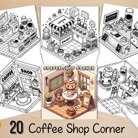 90 Cozy Coffee Shop Scenes Bundle Coloring Book, Easy Cozy Cafe Moments ...