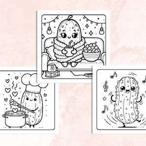 Bold and Easy Coloring Book, Cute Cozy Pickle Coloring Pages, Kawaii ...