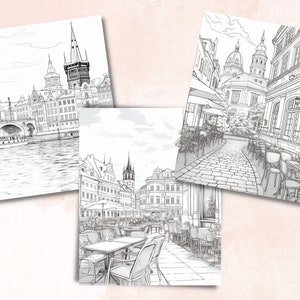 45 Prague City Coloring Book, Printable PDF, Czechia Cafe Scenes ...